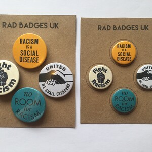 Set of 4 Anti-racist Antifa Equality Black Rights Vintage Style Pin ...