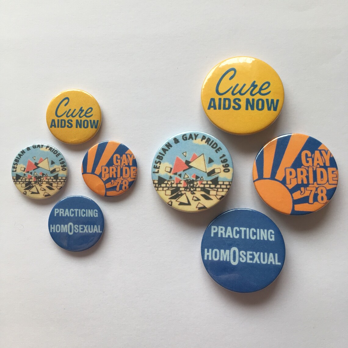 Set of 4 Vintage Remake LGBT Gay Lesbian Pride Pin Badges Retro 70s ...