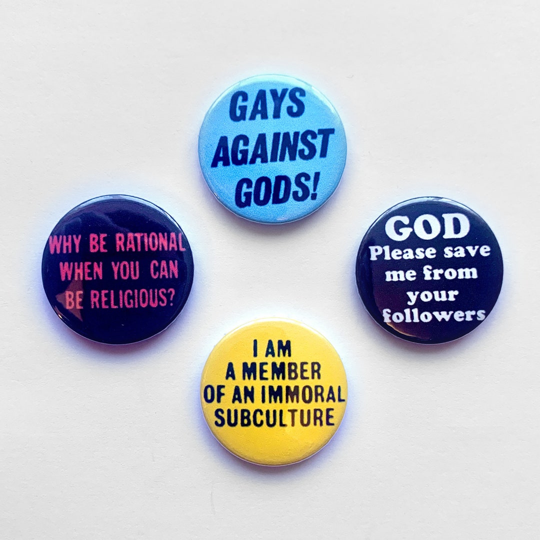 4 Gay Atheist Badges LGBTQ Pride Pins Atheism Protest Buttons Vintage ...