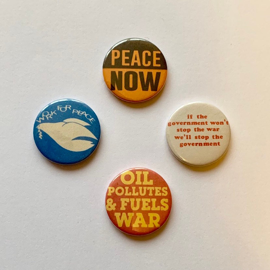 4 Anti-war Vintage Remake Badges Retro Pinback Buttons Peace Protest ...
