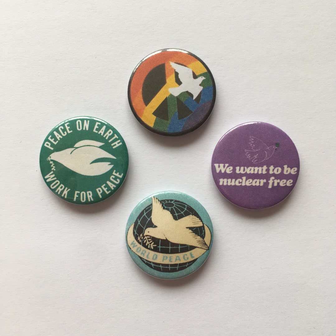 4 Anti-war Peace Sign Dove Pinback Buttons World Peace Anti-nuclear ...