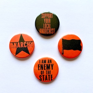 Anarchist 4 Badge Set Vintage Remake Anarchy Pinback Buttons Red Black ...