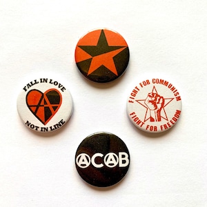 4 Anarchist Badges Anarcho-communist Pins Protest Buttons Anarchy Star ...