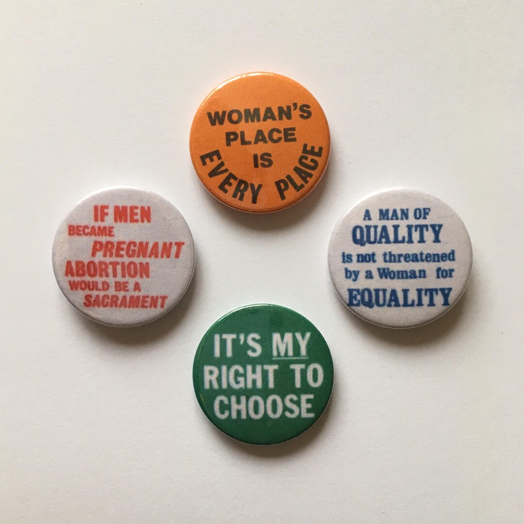 Feminism 4 Button Set Pro Choice Feminist Gender Equality Retro Vintage Style Badges Pinback ...