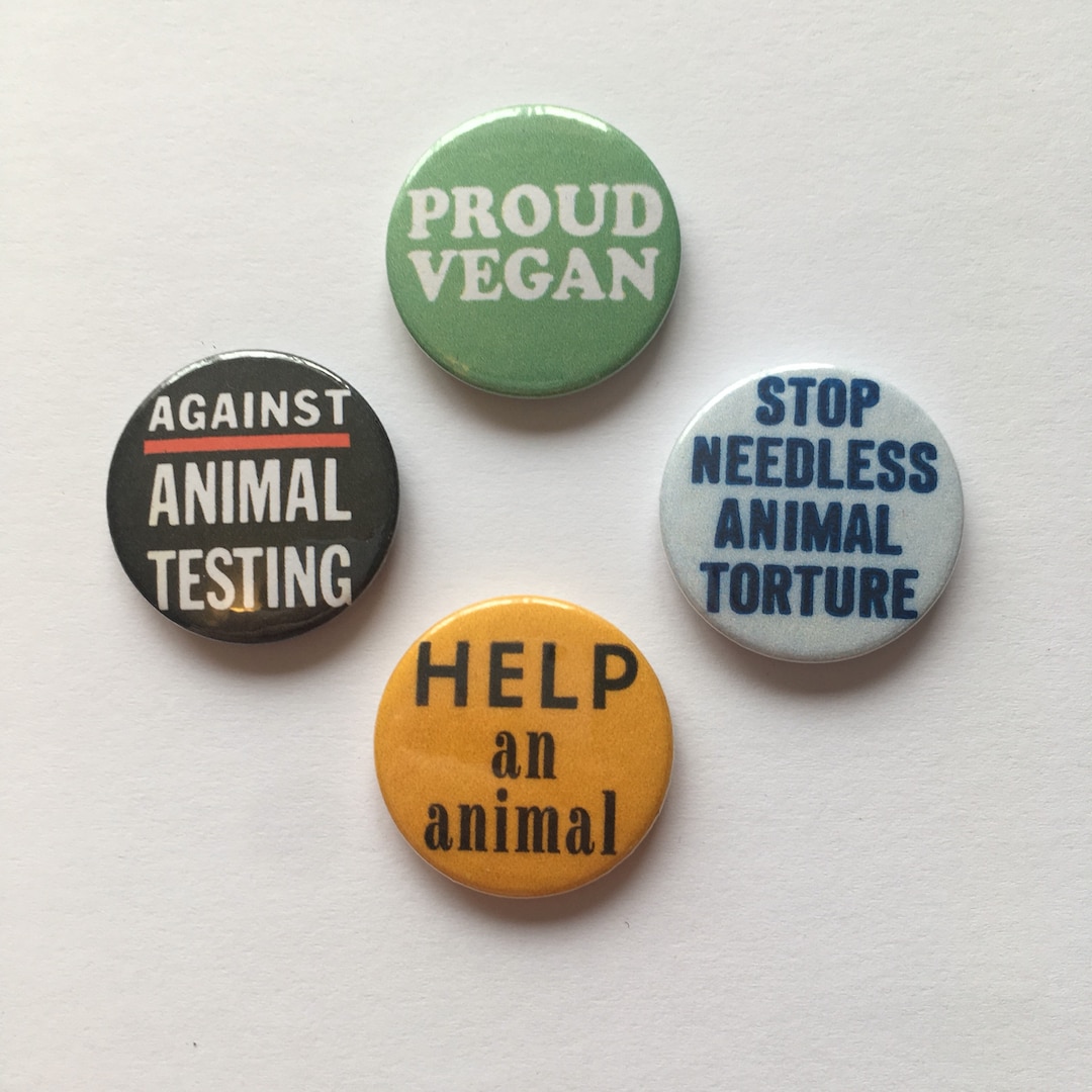 Vegan Badge Set of 4 Animal Rights Pinback Buttons Vegetarian Animal ...