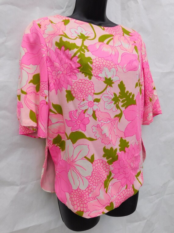 Vintage 1970's Joy Stevens Bold Floral Print Silk Blo… - Gem