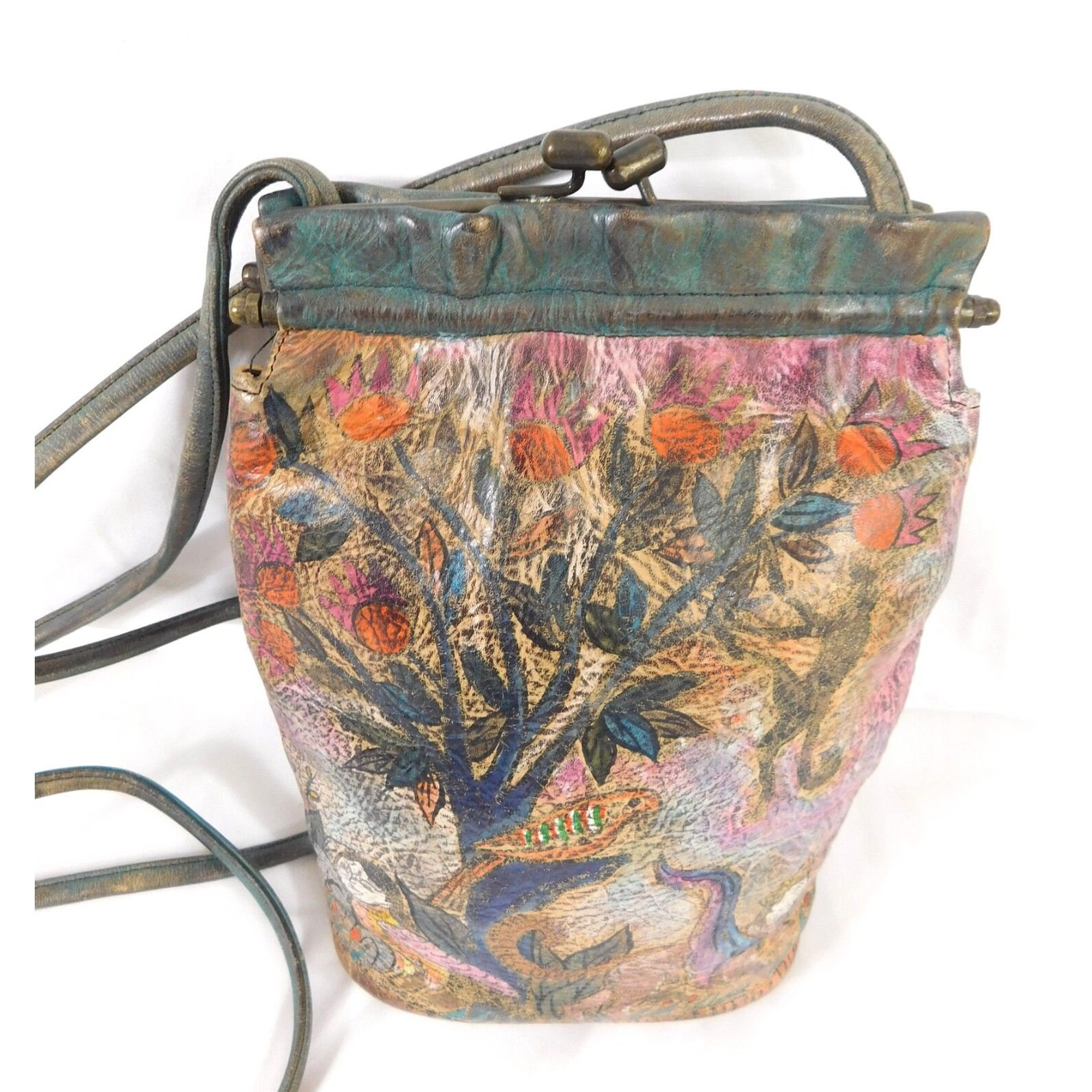 Vintage 80s Jane Yoo Wearable Art Leather Purse Handbag Crossbody ...