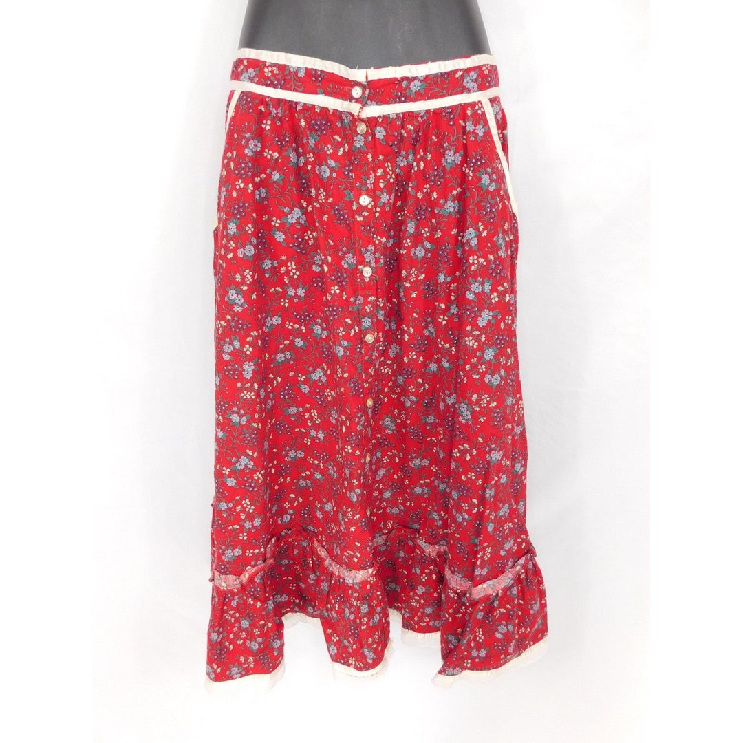 Vintage Jessica's Gunnies Red Floral Prairie Midi Skirt Med - Etsy