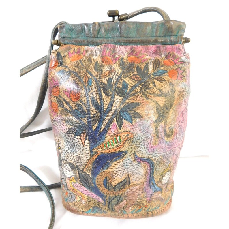 Vintage 80s Jane Yoo Wearable Art Leather Purse Handbag Crossbody ...