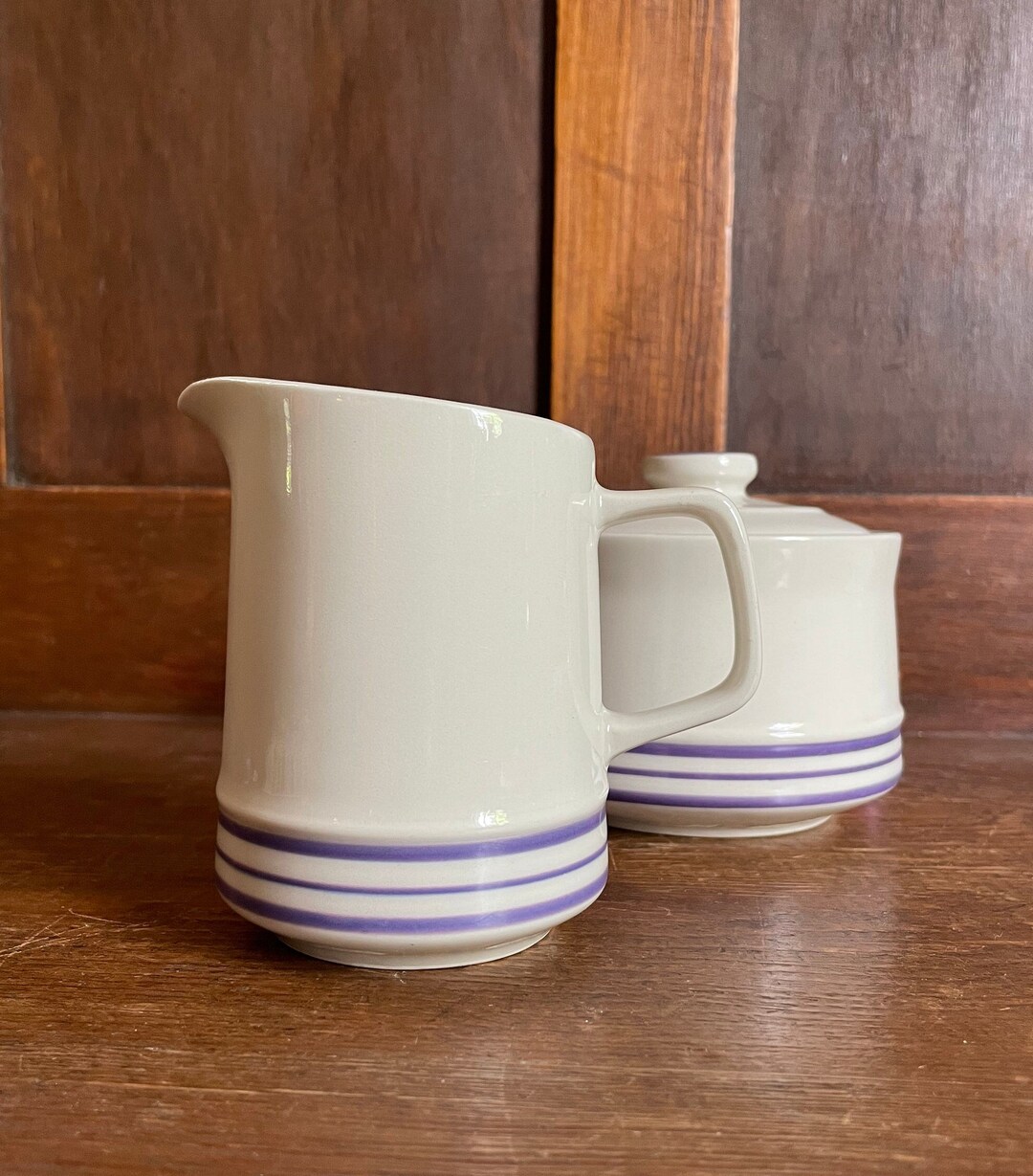 Vintage SUGAR and CREAMER, Set, Purple, Stripes, Kameyama, Japan, Gift ...