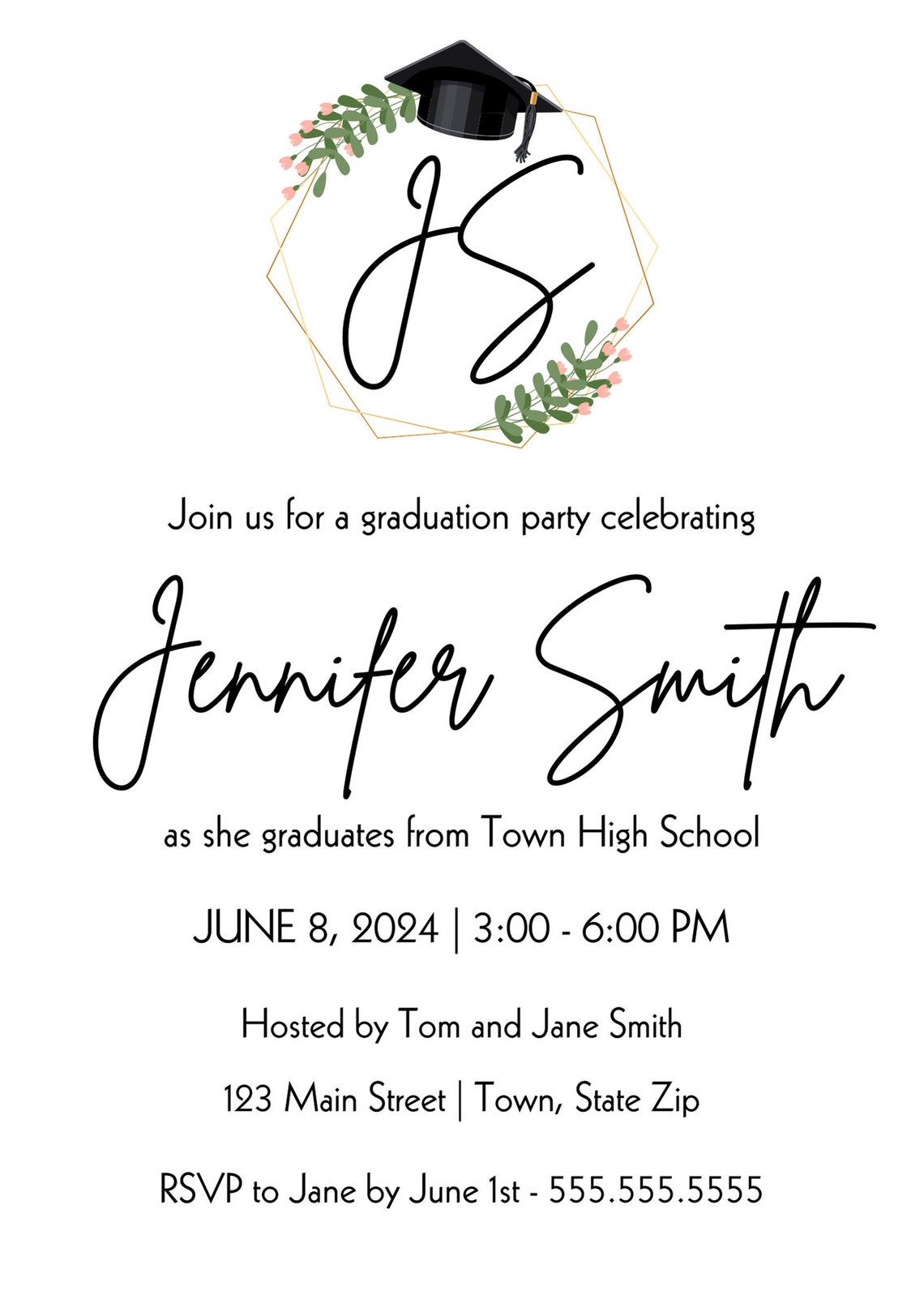 Editable Graduation Invitation Template Printable Graduation Party ...