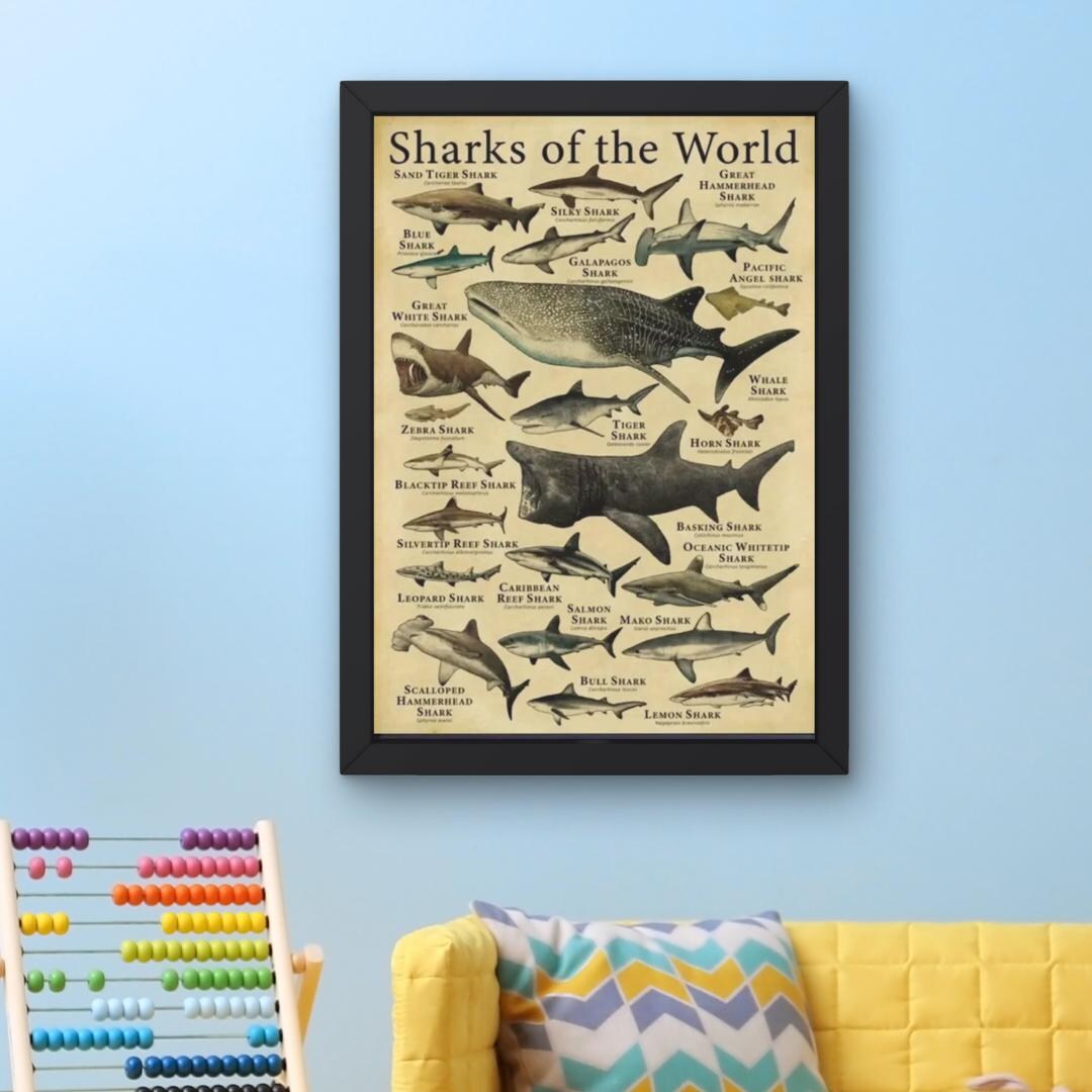 Sharks of the World Retro Poster, Sharks Vintage Poster, Shark Gift ...