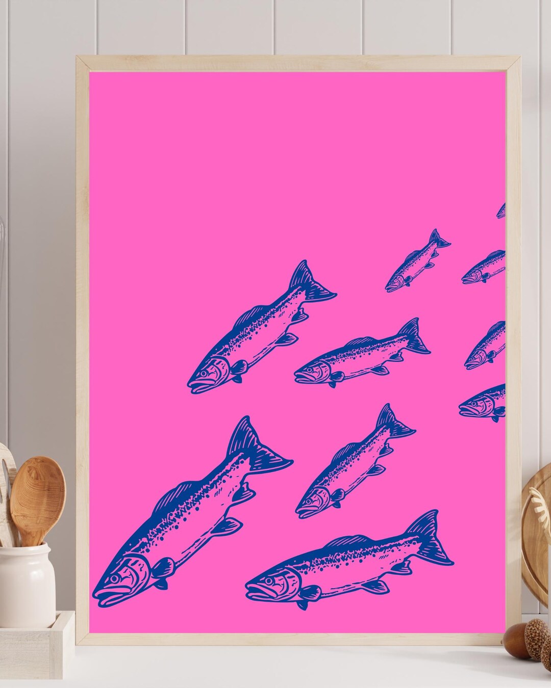 Salmon School Wall Art, Fish Print, Salmon Swimming Print, Salmon ...