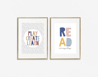 Play Create Learn Playroom Art, Kids Bedroom Decor, Playroom Poster ...