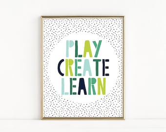 Play Create Learn Playroom Art Kids Bedroom Decor Playroom | Etsy Canada