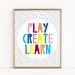 Play Create Learn Playroom Print Kids Room Decor Playroom | Etsy
