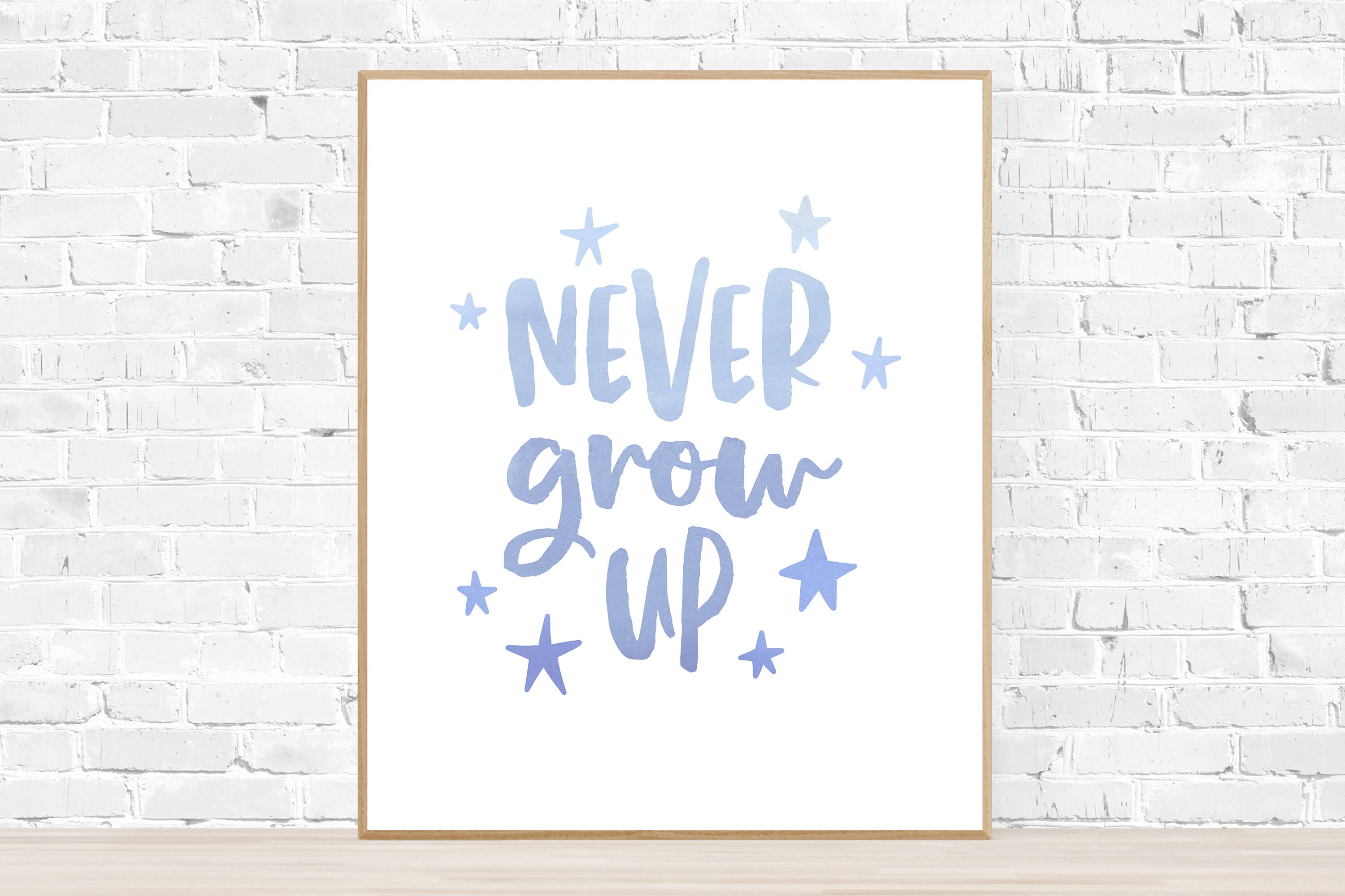 Never Grow up Printable Nursery Art, Blue Watercolor Sign for Baby ...