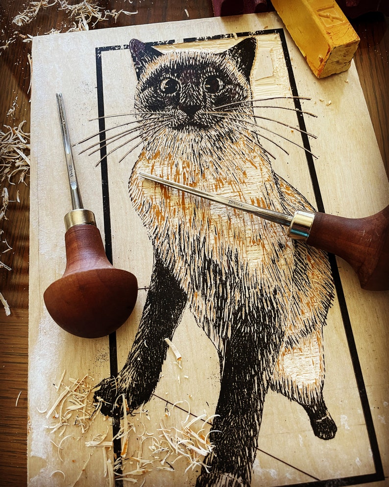 Siamese Cat Art Siamese Cat Woodcut Seal Point Siamese Art - Etsy