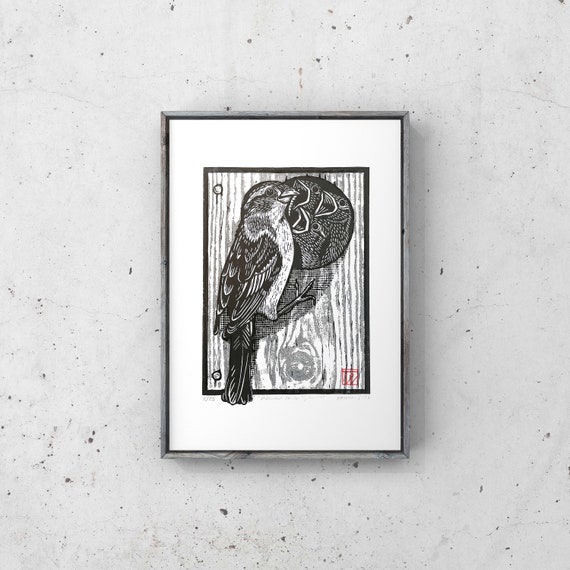 Sparrow Art Sparrow Linocut Print Bird Feeding Babies 8 X - Etsy