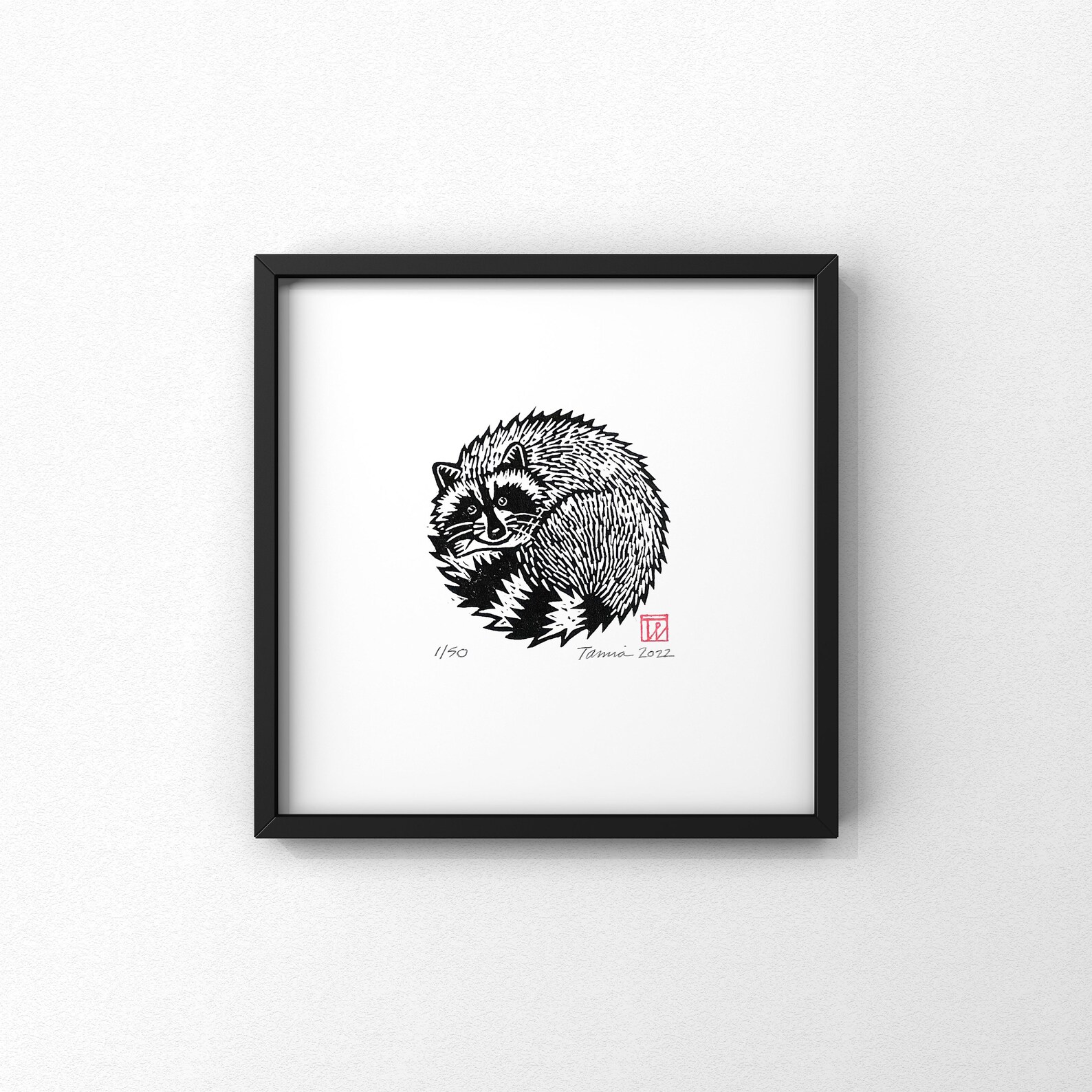 Raccoon Art Raccoon Linocut 5 X 7 Raccoon Art 5 X 5 Raccoon - Etsy