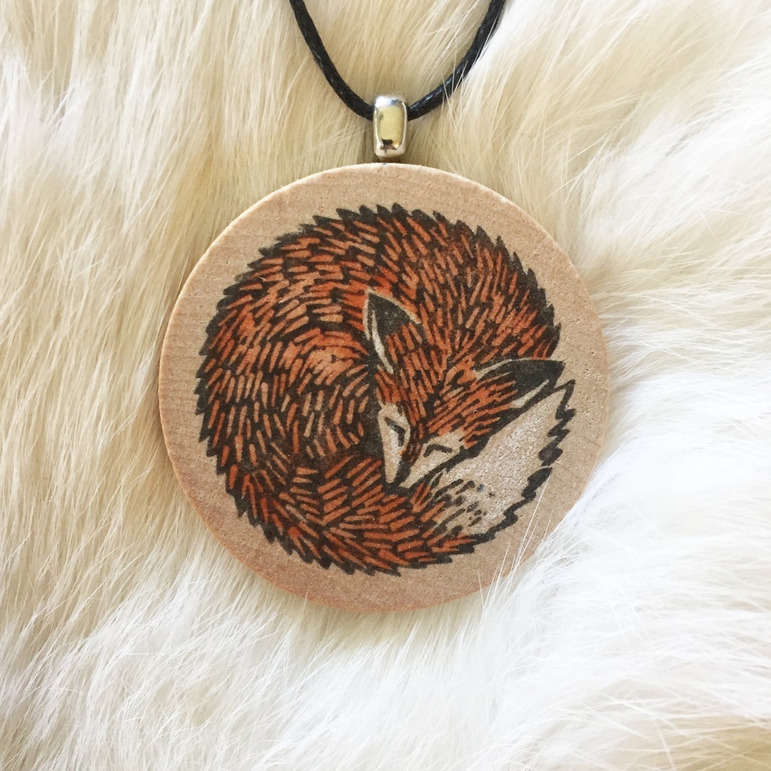Red Fox Necklace. Wood Pendant Can Be Personalized. Hand-painted & Hand ...