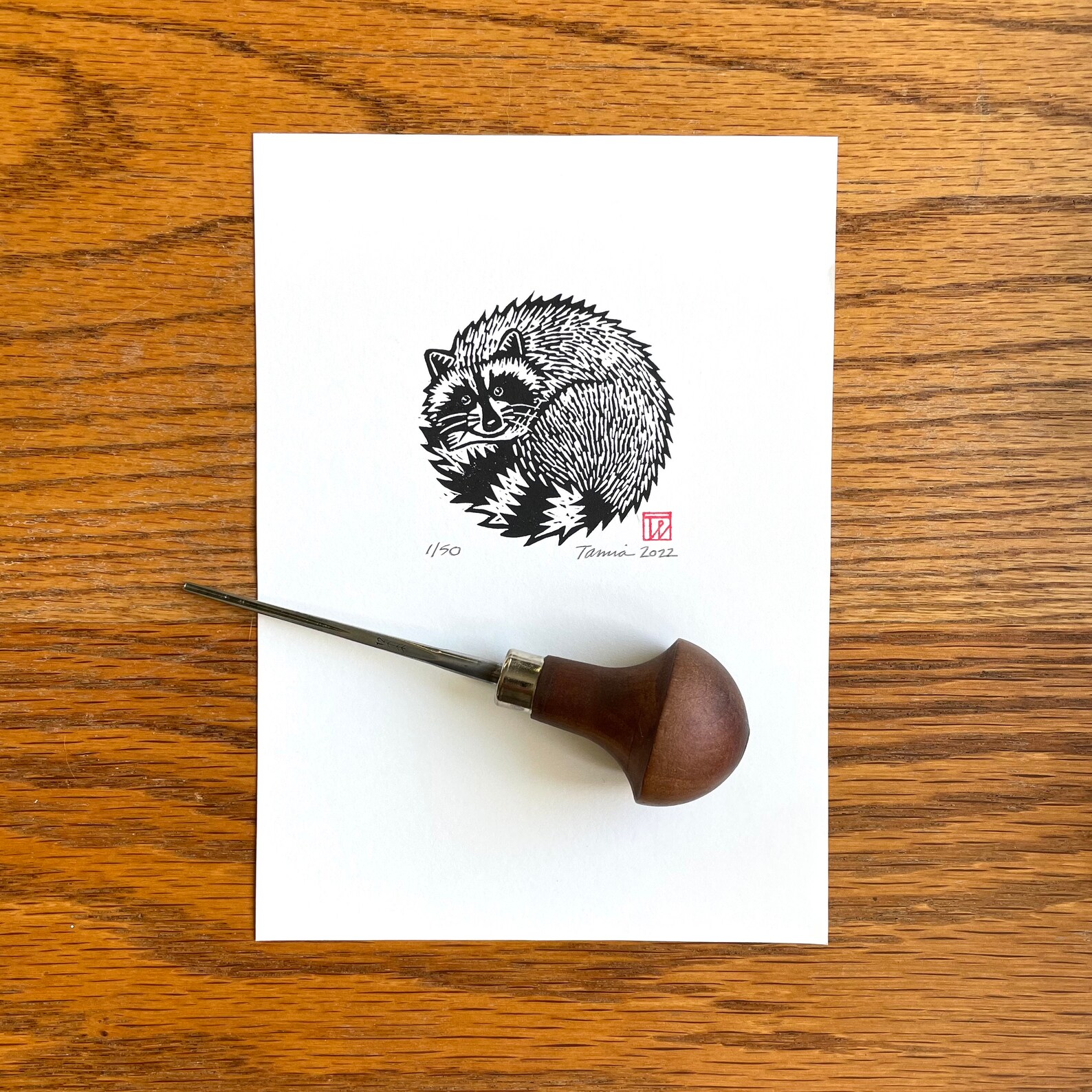 Raccoon Art Raccoon Linocut 5 X 7 Raccoon Art 5 X 5 Raccoon - Etsy