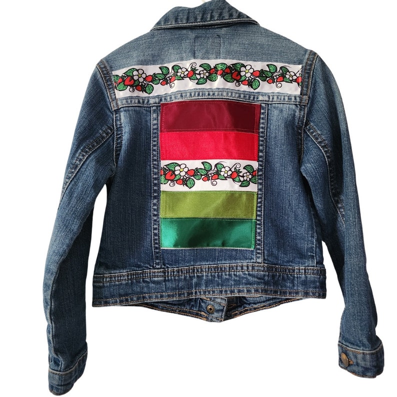 Strawberry Ribbon Jean Jacket Metis Indigenous Kids Girls - Etsy