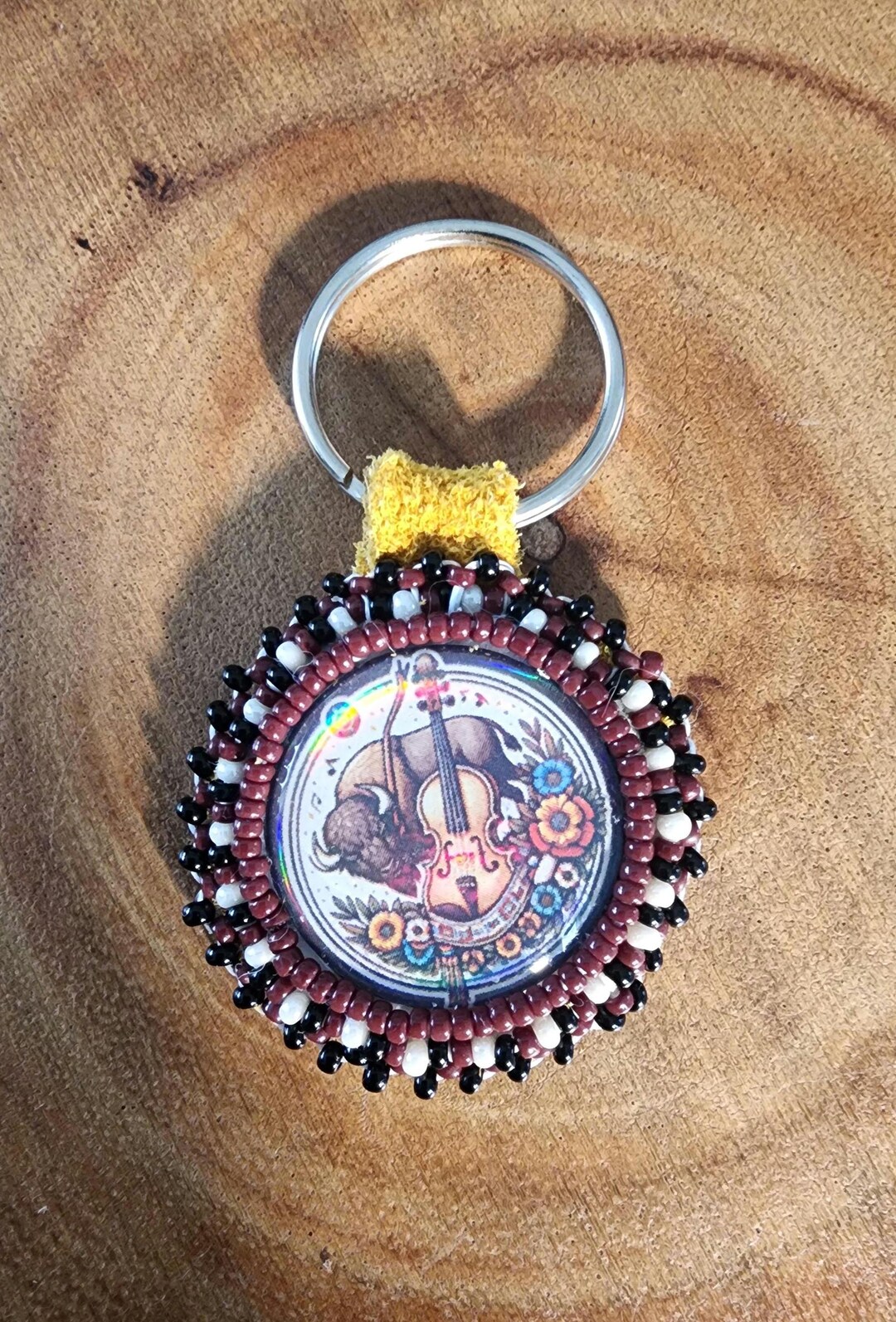 Buffalo Metis Michif Fiddle Beaded Leather Keychain - Etsy