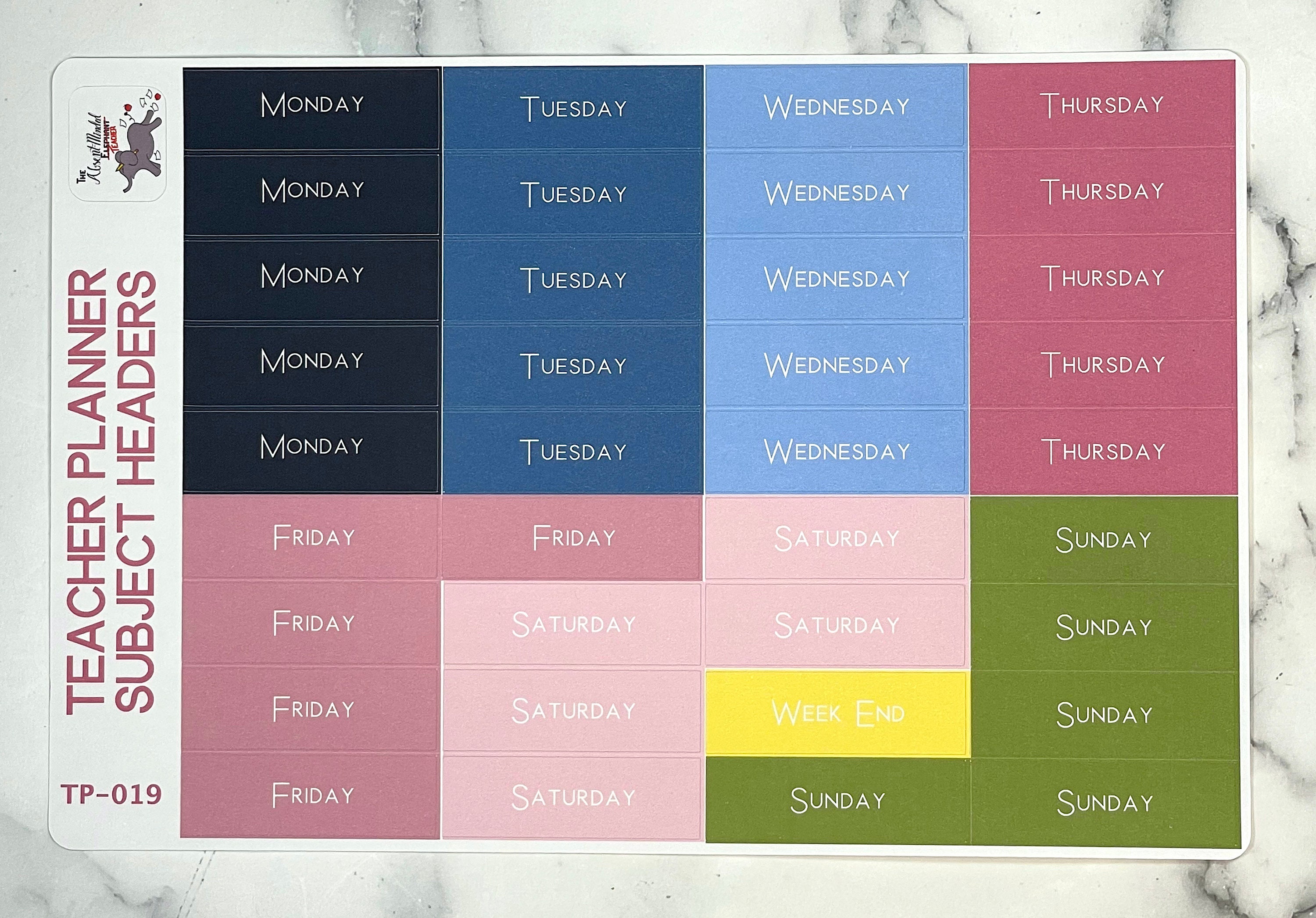 Days of the Week Teacher Planner Subject Header Stickers for Absent ...