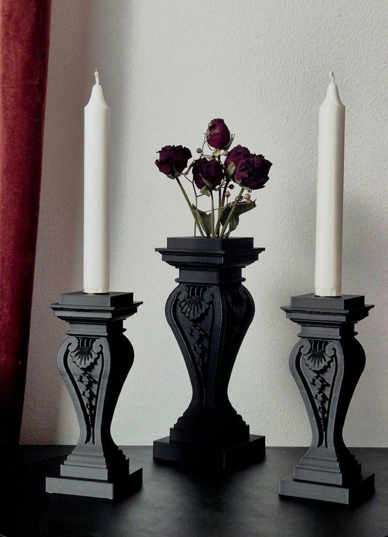 Gothic Vase & 2 Candle Holders Set – “twilight”, 3D Printed Wall Decor ...