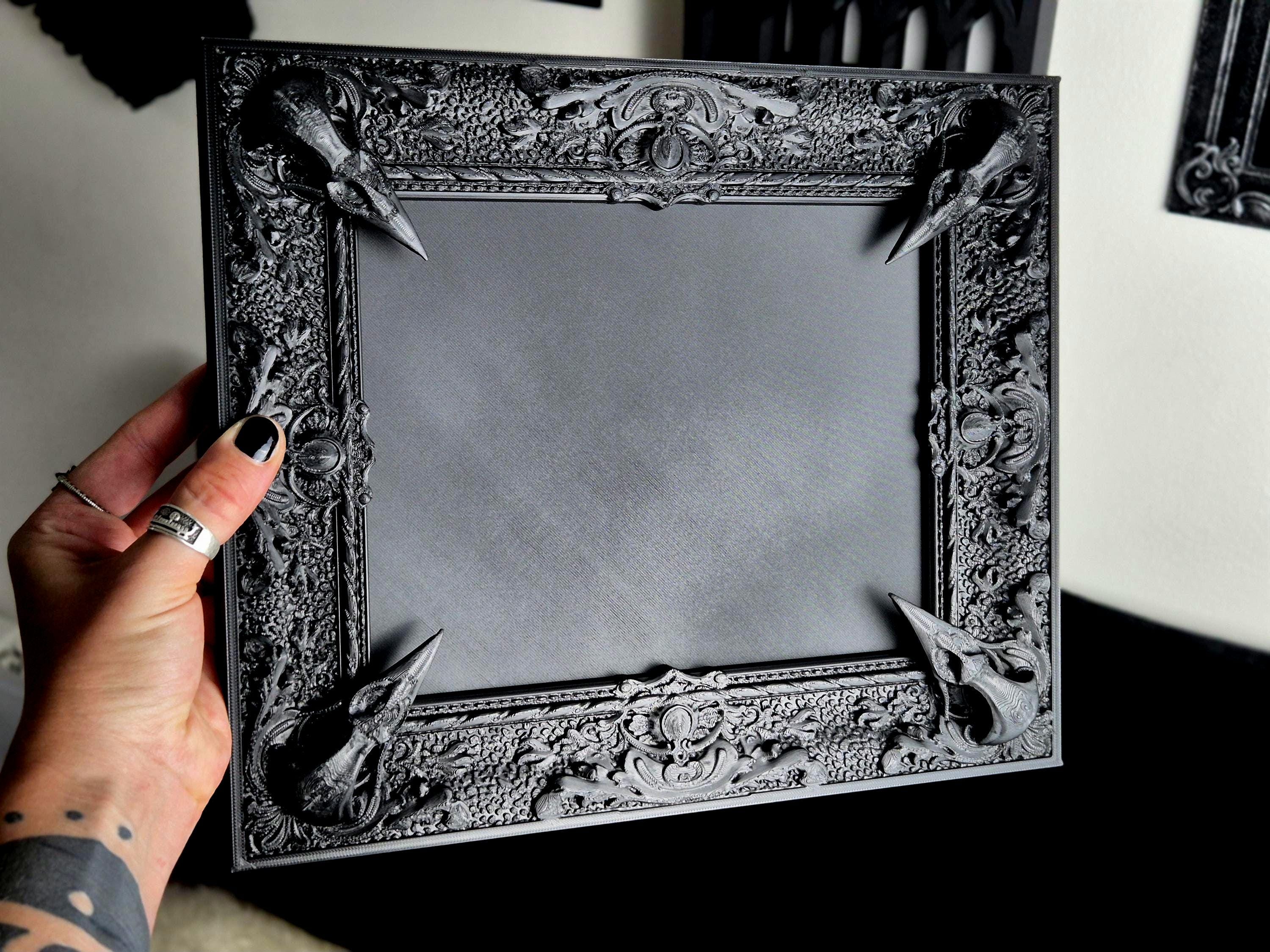 Gothic Victorian Photo Frame – Raven Skull Wall Art, Dark Home Decor ...