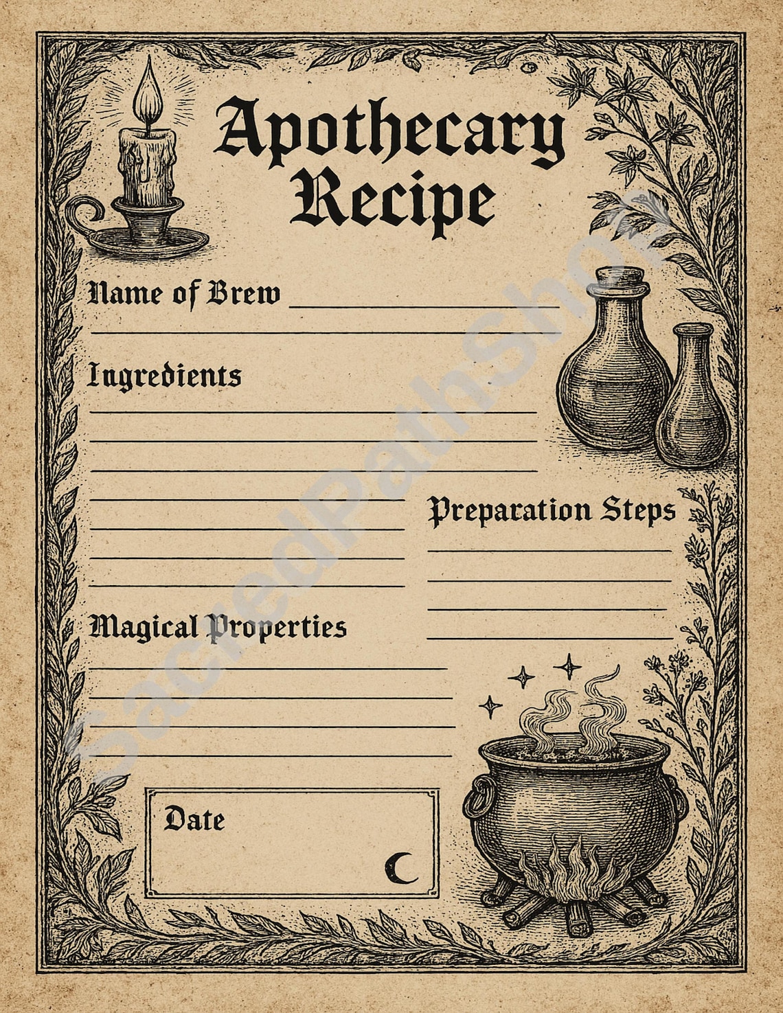 Printable Gothic Apothecary Recipe Page – Witchcraft Potion Journal ...