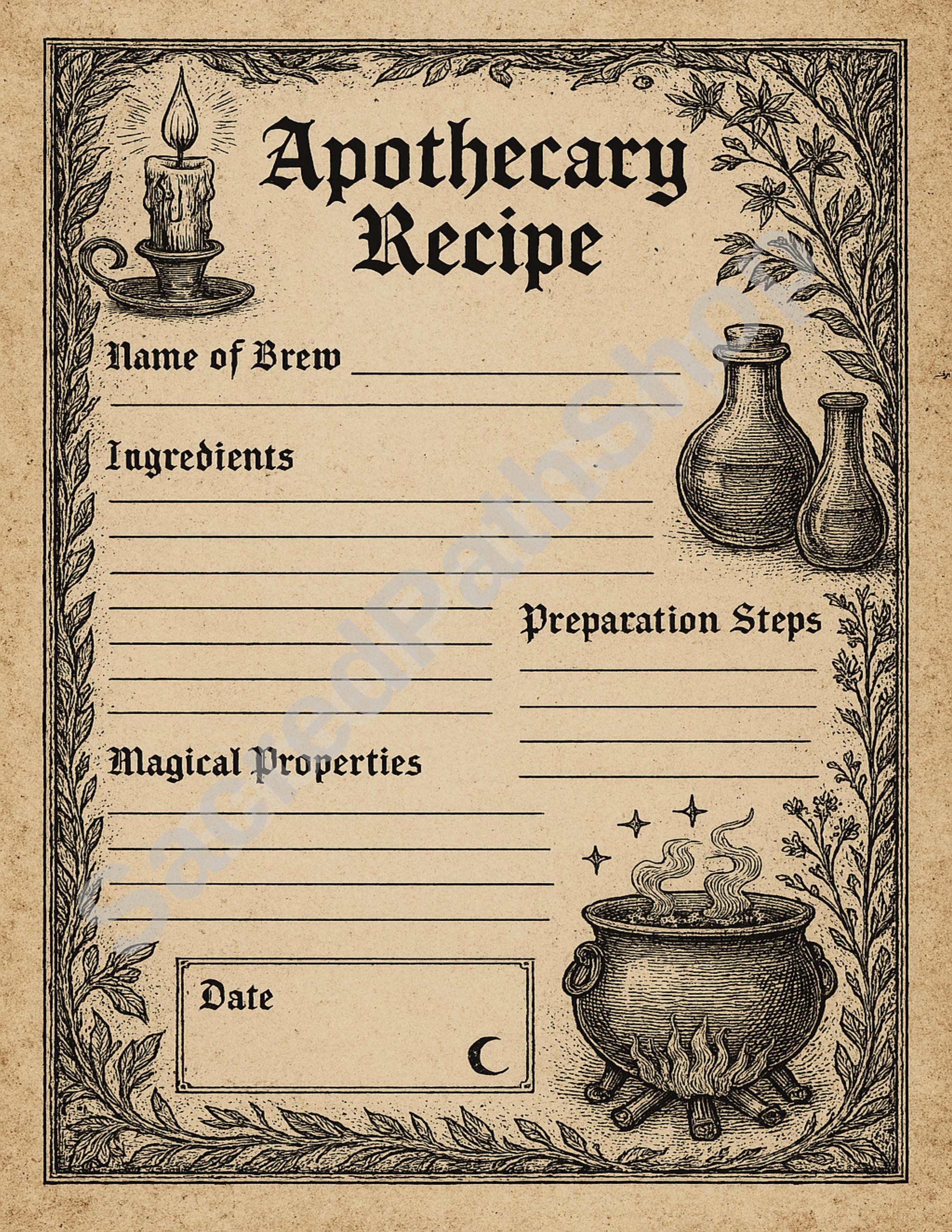 Printable Gothic Apothecary Recipe Page – Witchcraft Potion Journal ...