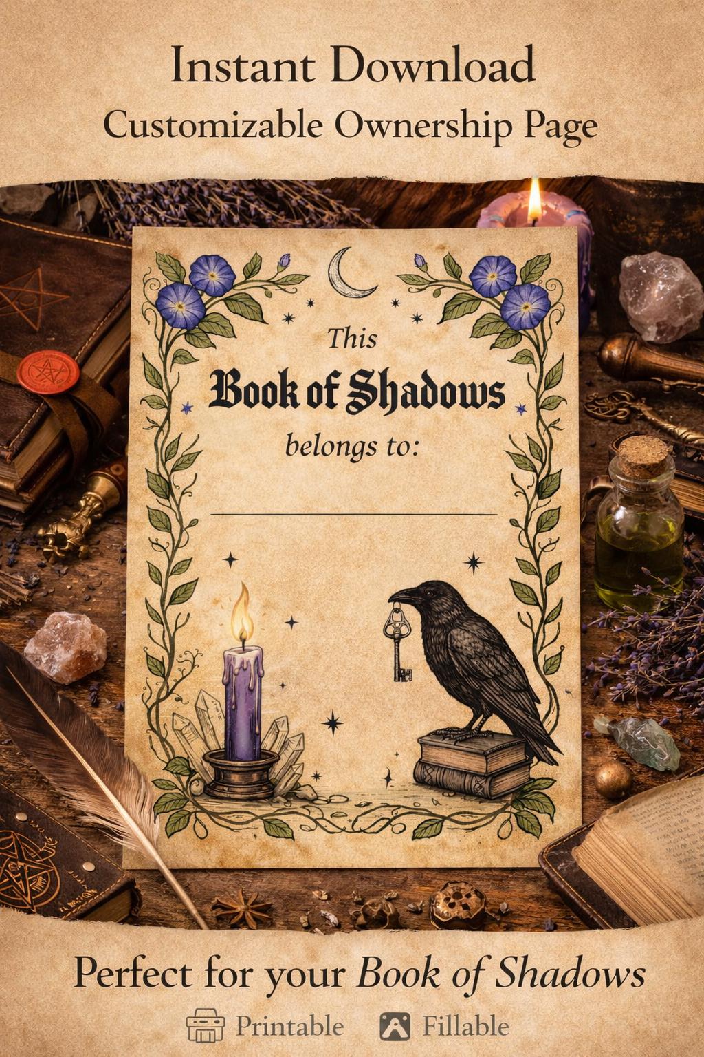 Grimoire Title Page – Gothic Parchment Book of Shadows - Printable ...