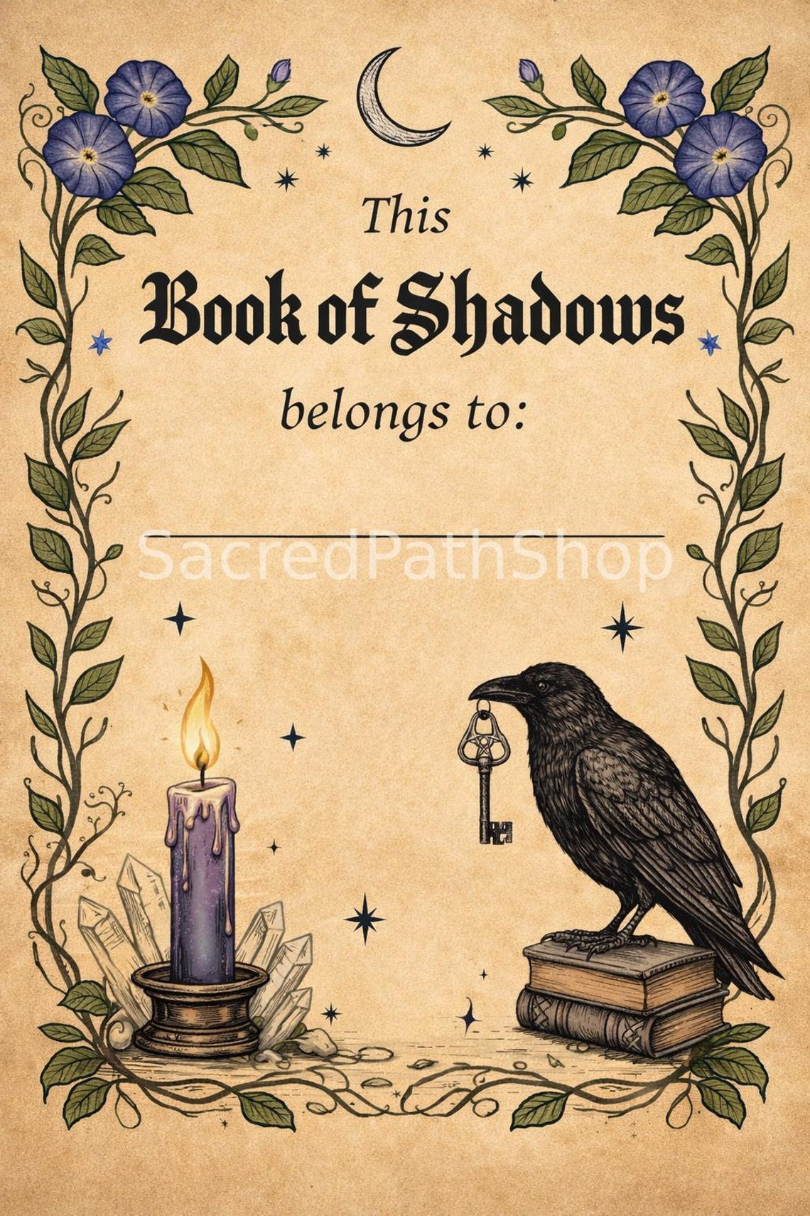 Grimoire Title Page – Gothic Parchment Book of Shadows - Printable ...
