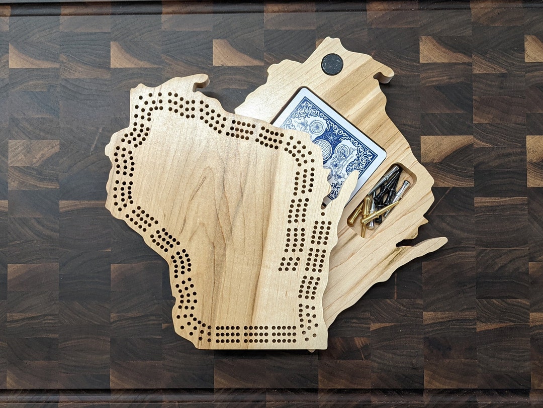 Wisconsin State WI Travel Cribbage Board, Storage Inside!, Includes ...