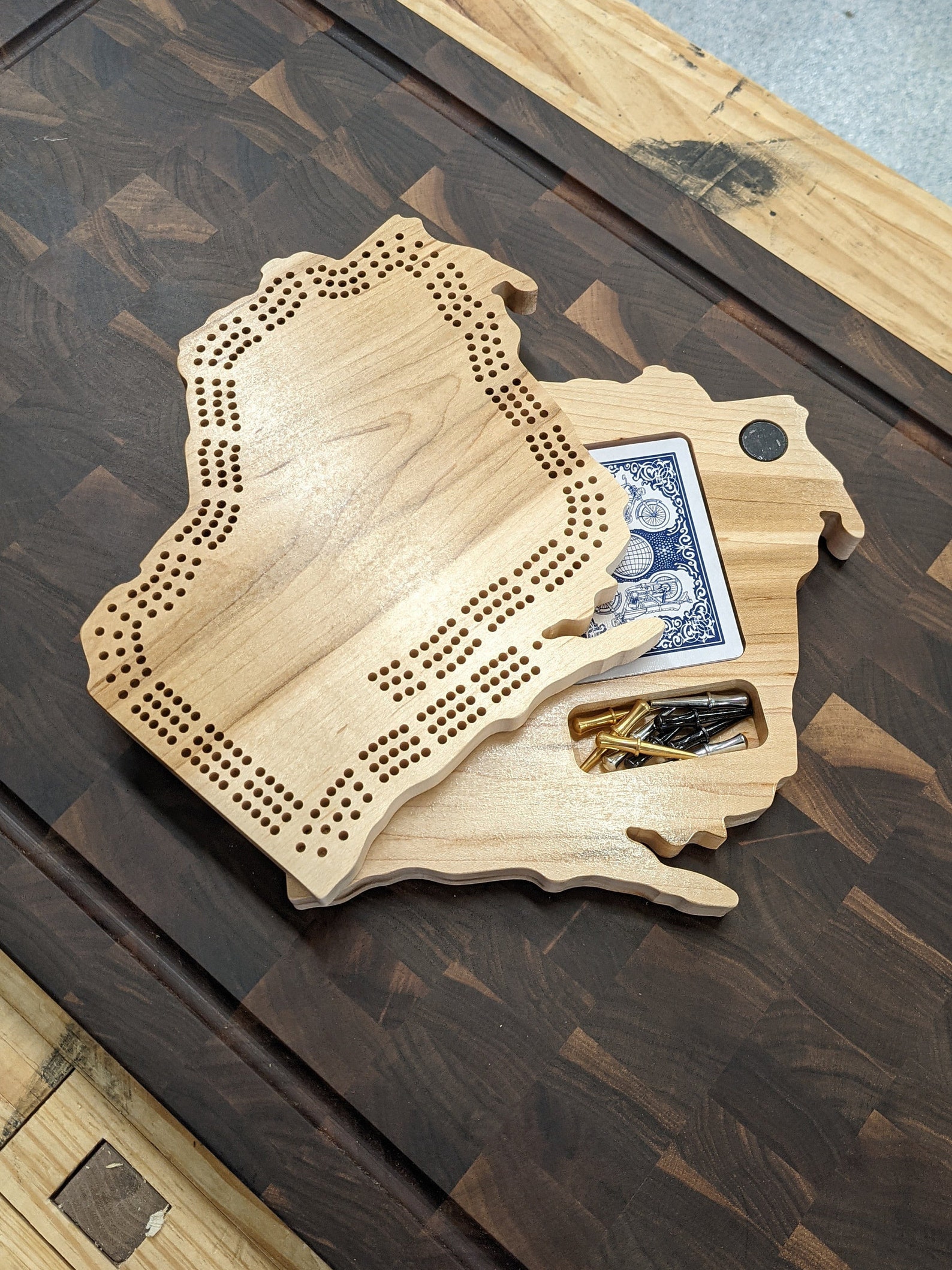 Wisconsin State WI Travel Cribbage Board, Storage Inside!, Includes ...