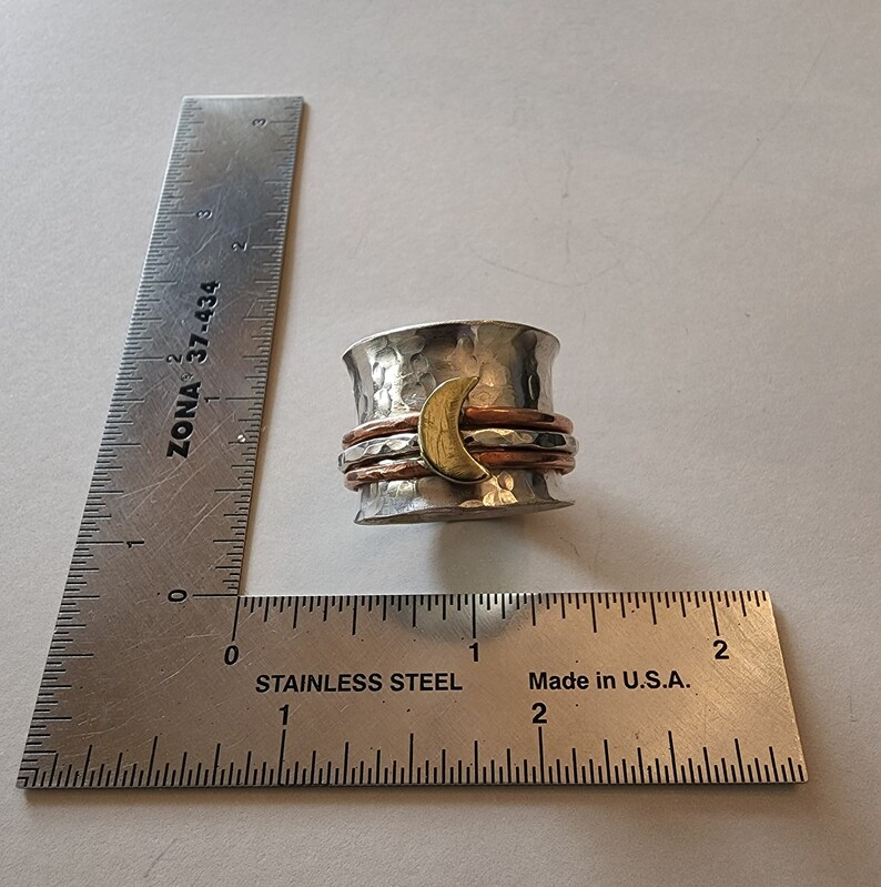 Mixed Metal Moon Spinner Ring - Etsy