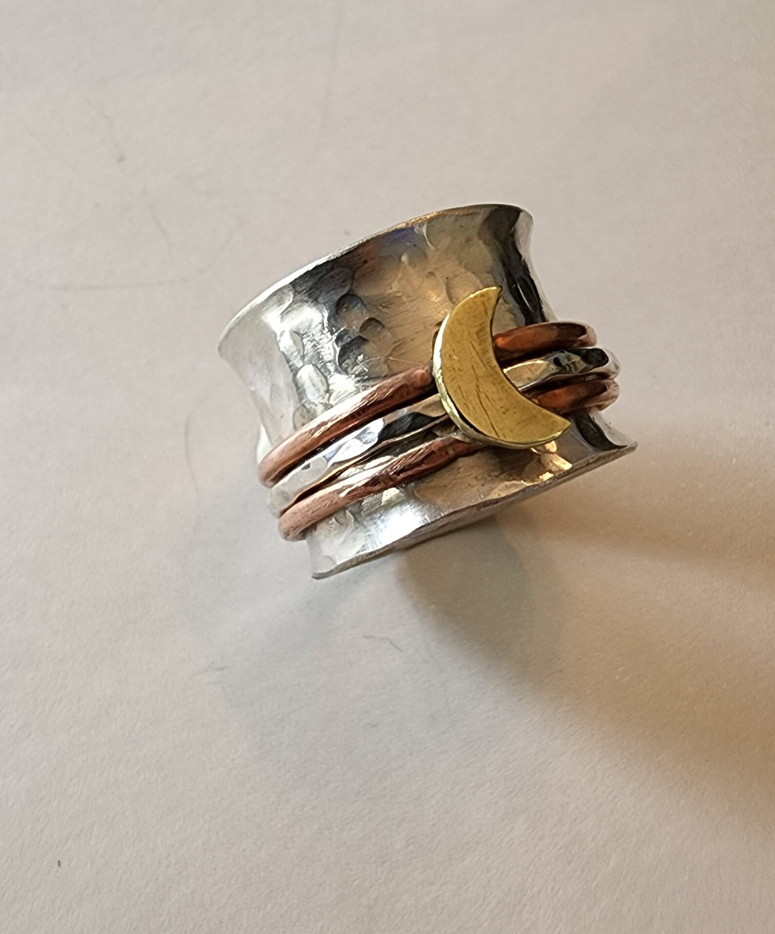 Mixed Metal Moon Spinner Ring - Etsy