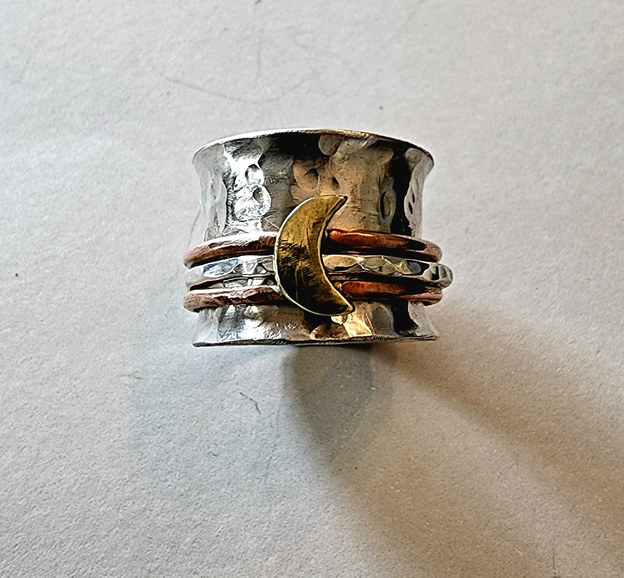 Mixed Metal Moon Spinner Ring - Etsy