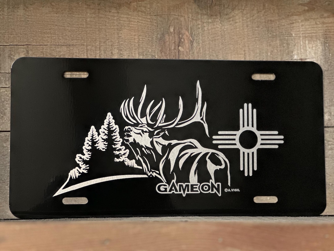 GAME ON Engraved Front License Plate. Challenger Bull Elk Design With ...