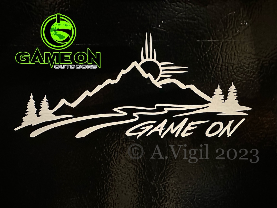 GAME ON Mountain Sketch With Zia Symbol 3.5”x8” Die Cut Sticker ...