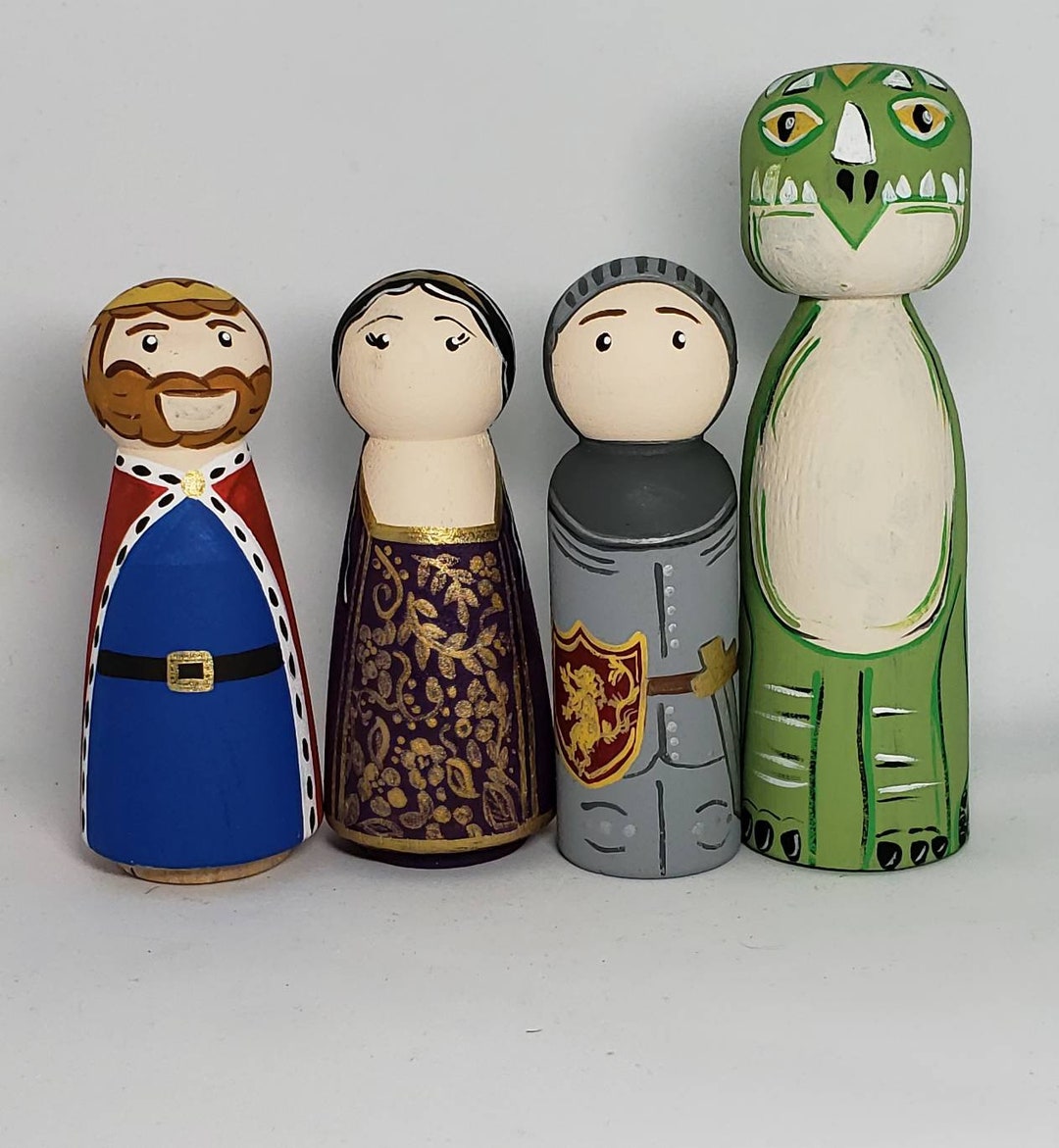 Medieval Peg Dolls/ Knights and Dragon/ King and Queen Dolls/ Royal ...