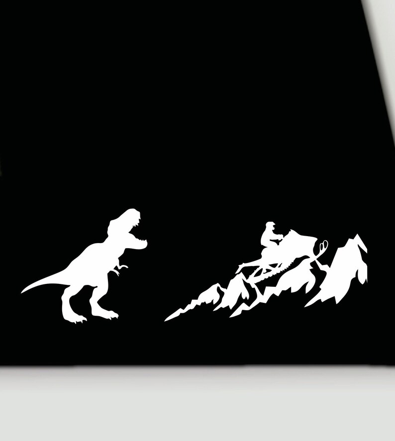 T-rex Chasing Snowmobile Vinyl Decal | Jurassic Dino Bumper Sticker - Etsy