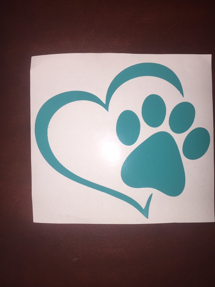 Paw Print Heart Sticker Choose Size and Colour Paw Print | Etsy