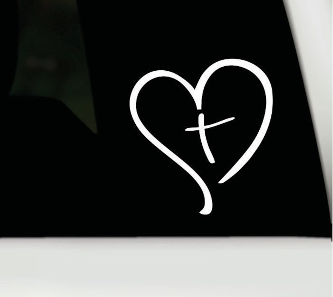 Cross Heart Vinyl Decal | Cross and Heart Bumper Sticker | Heart Cross ...
