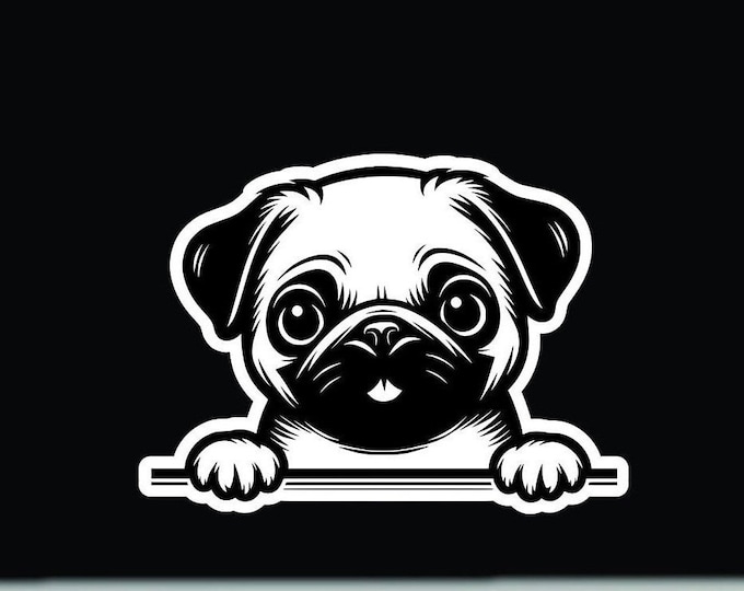 Funny Pug Sitting Car Decal Sticker / Cute Kawaii Cartoon Pug Dog ...