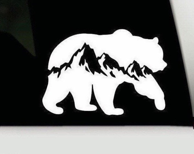 Bear With Mountains and Trees Decal, Bear Decal, Bear Mountains Decal ...