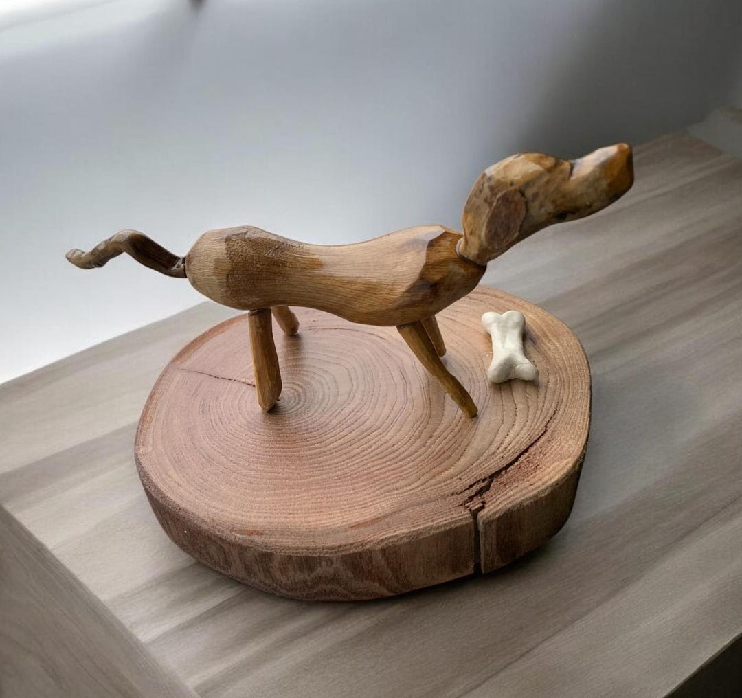 Handmade Driftwood Dog Sculpture With Bone Rustic Wooden Animal Decor ...