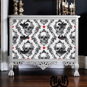 Damask Skull Wallpaper Decoupage Tissue Paper for Furniture by Gray ...